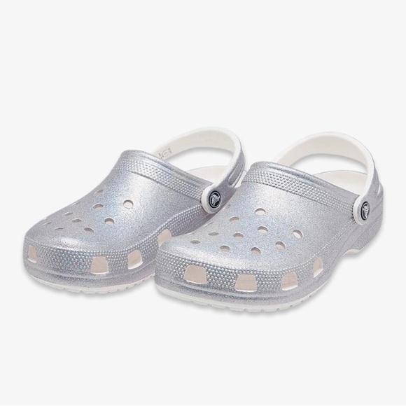 CROCS | Shoes | Nwt Crocs Classic Clog Metallic Silver Glitter Size 3 ...